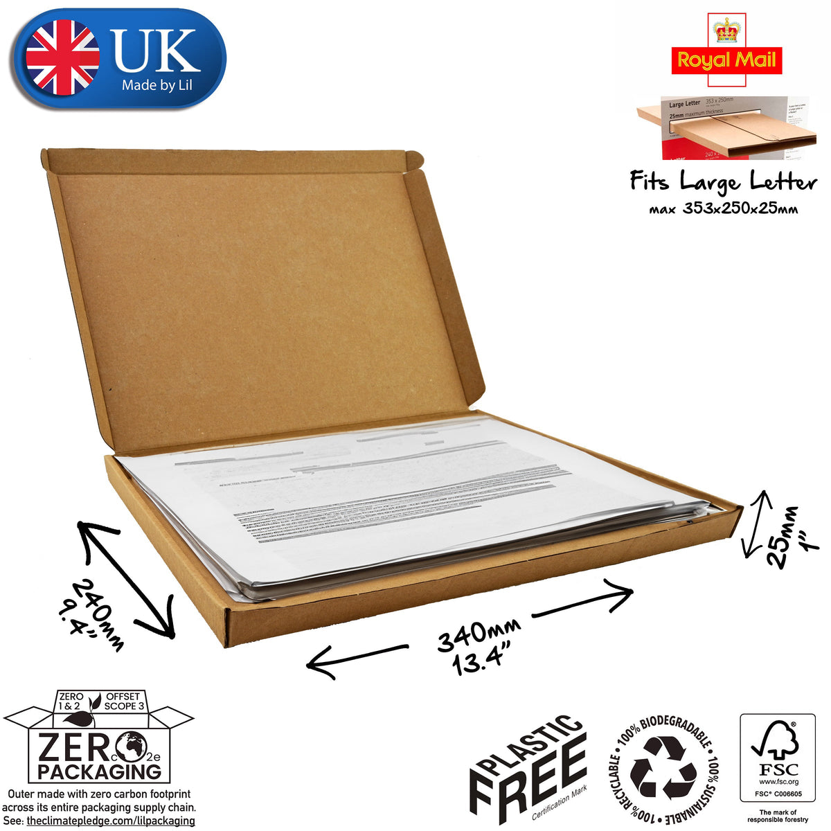 34 x 24 x 2.5cm Cardboard Postal Boxes – Lil Packaging®